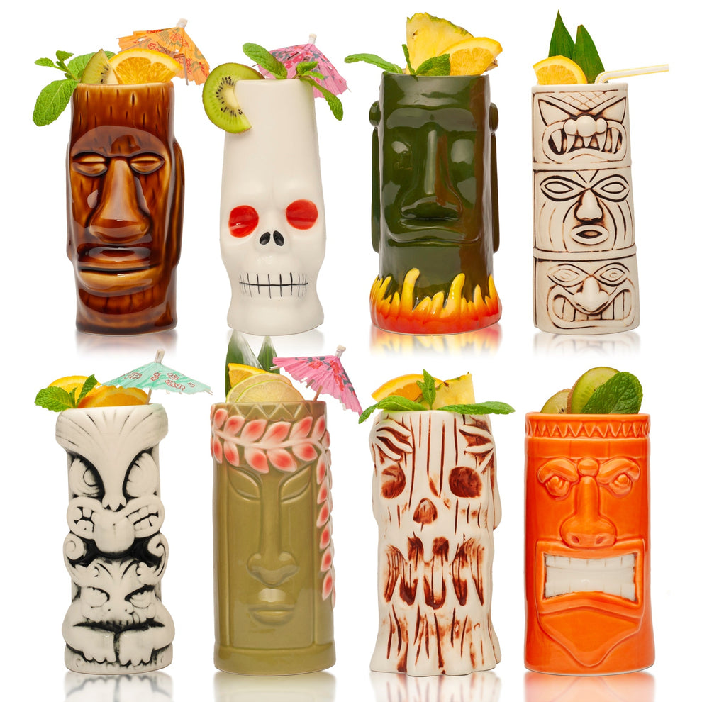 Lemonsoda - Ceramic Tiki Mugs, Set of 8 - 18-23.5oz - Perfect for Exot ...