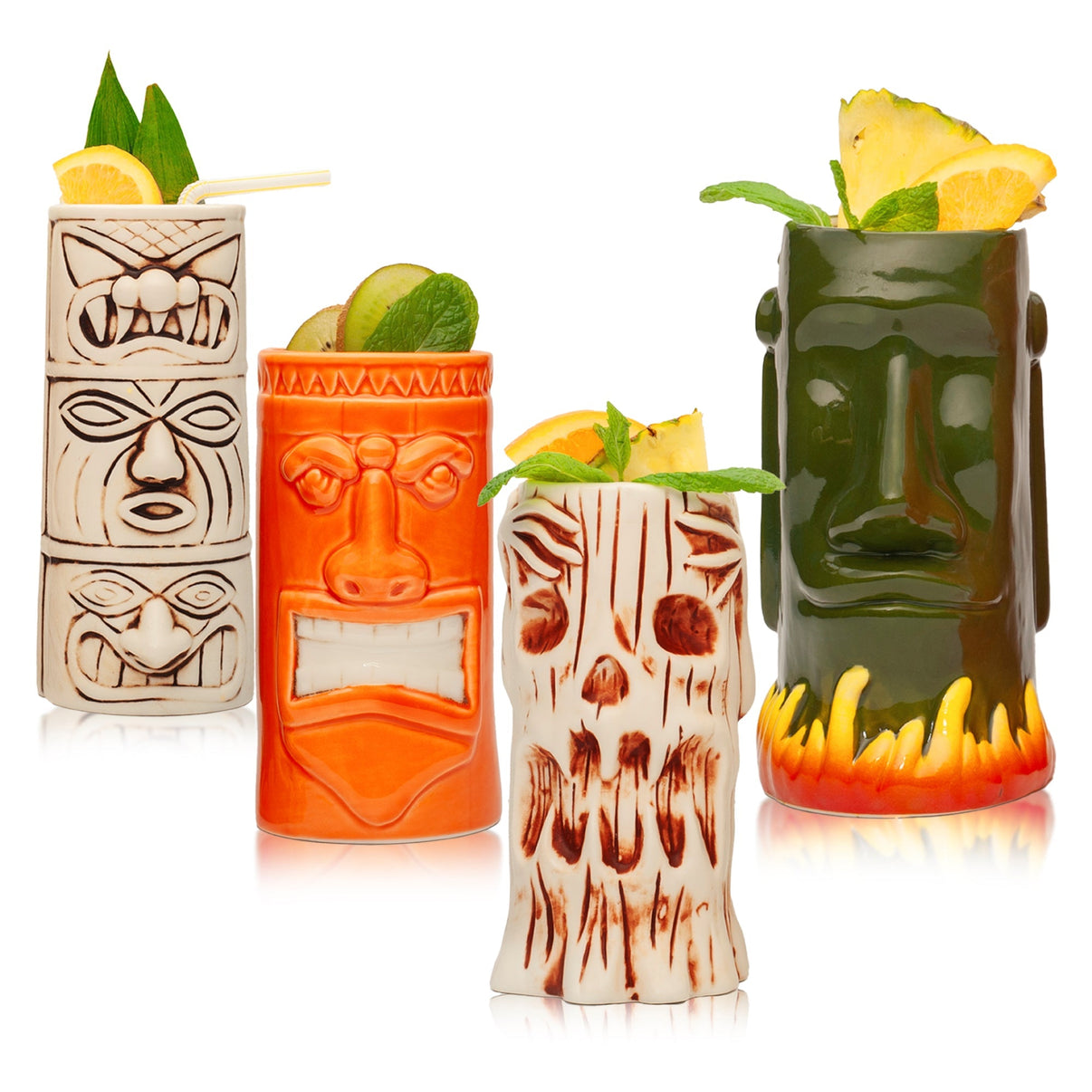 Lemonsoda - Ceramic Tiki Mugs, Set of 8 - 18-23.5oz - Perfect for Exot ...